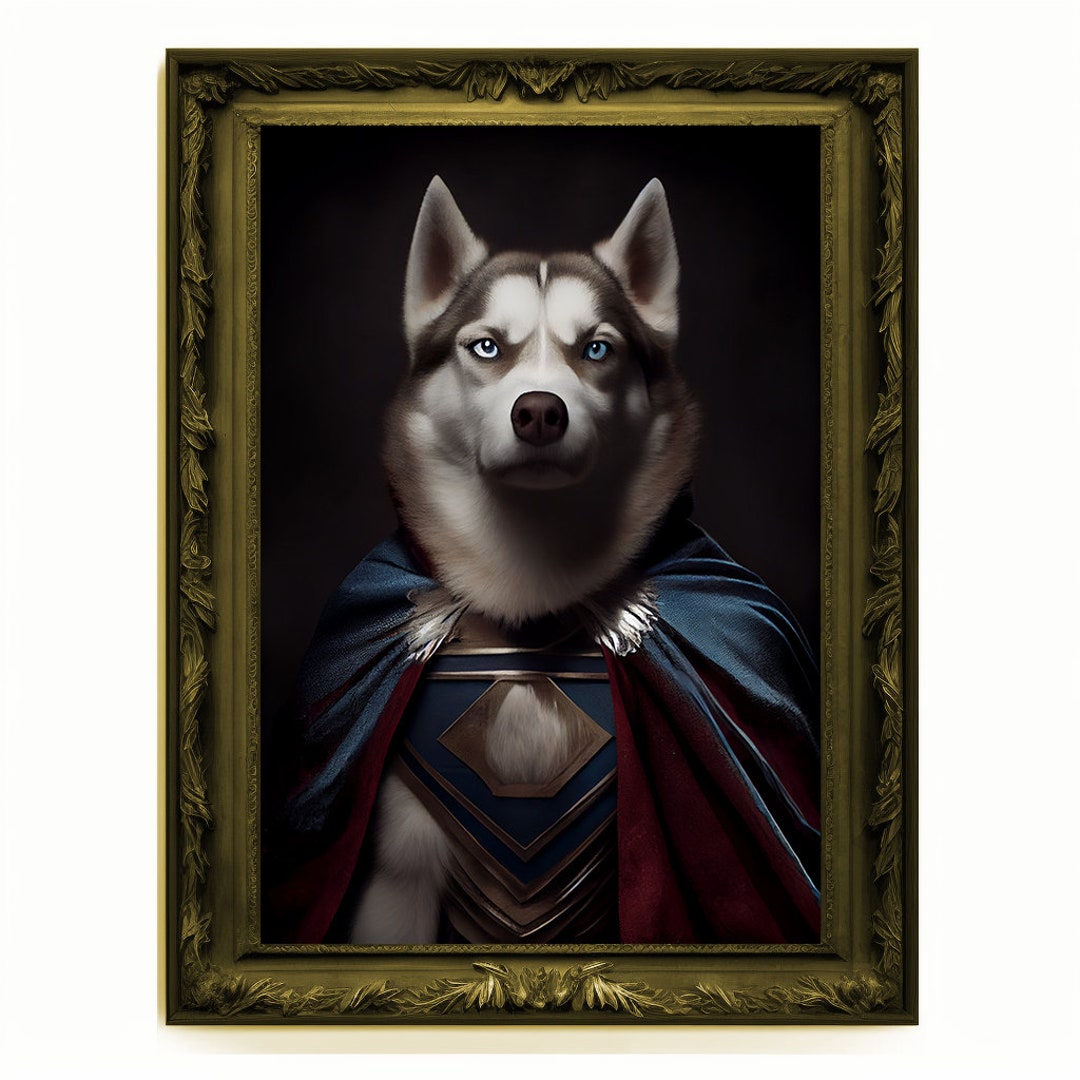 Superhero Husky Portrait, Animal Wolf Painting, Altered Art, Bar Room ...