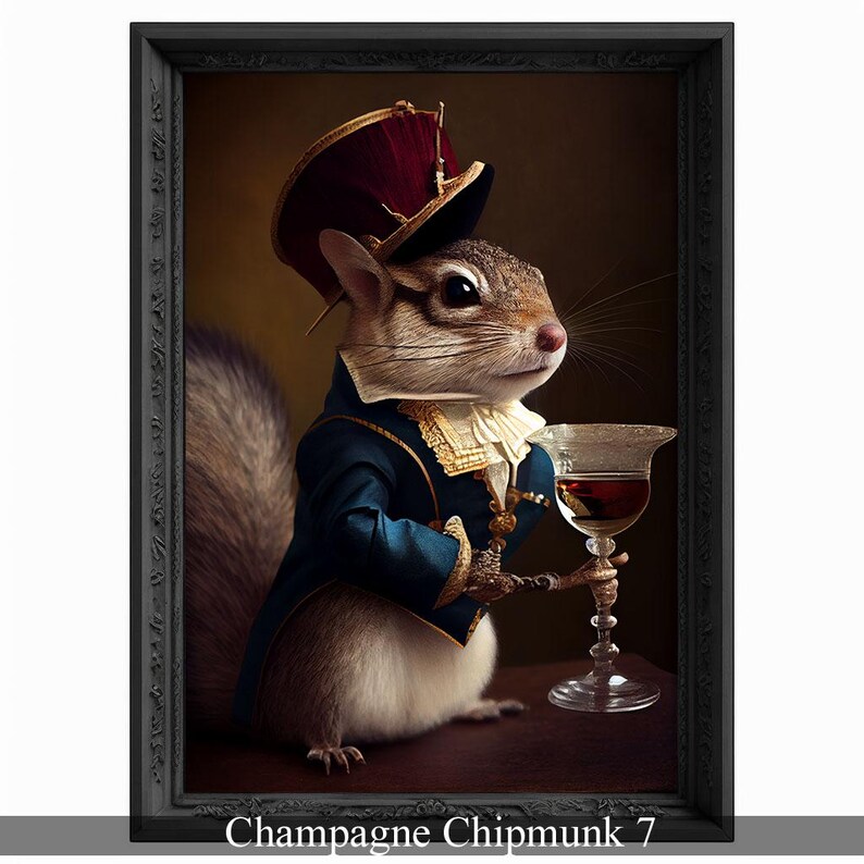 Champagne Chipmunk Portrait: Regal Bar Room Animal Art Print - Etsy
