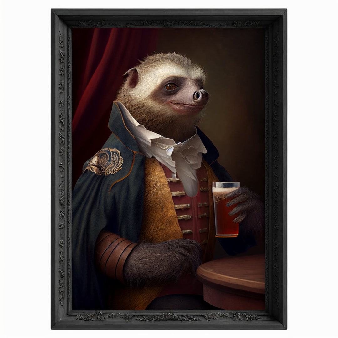 Bar Room Sloth Wall Art Print, Animal Lover Vintage Regal Sloth ...