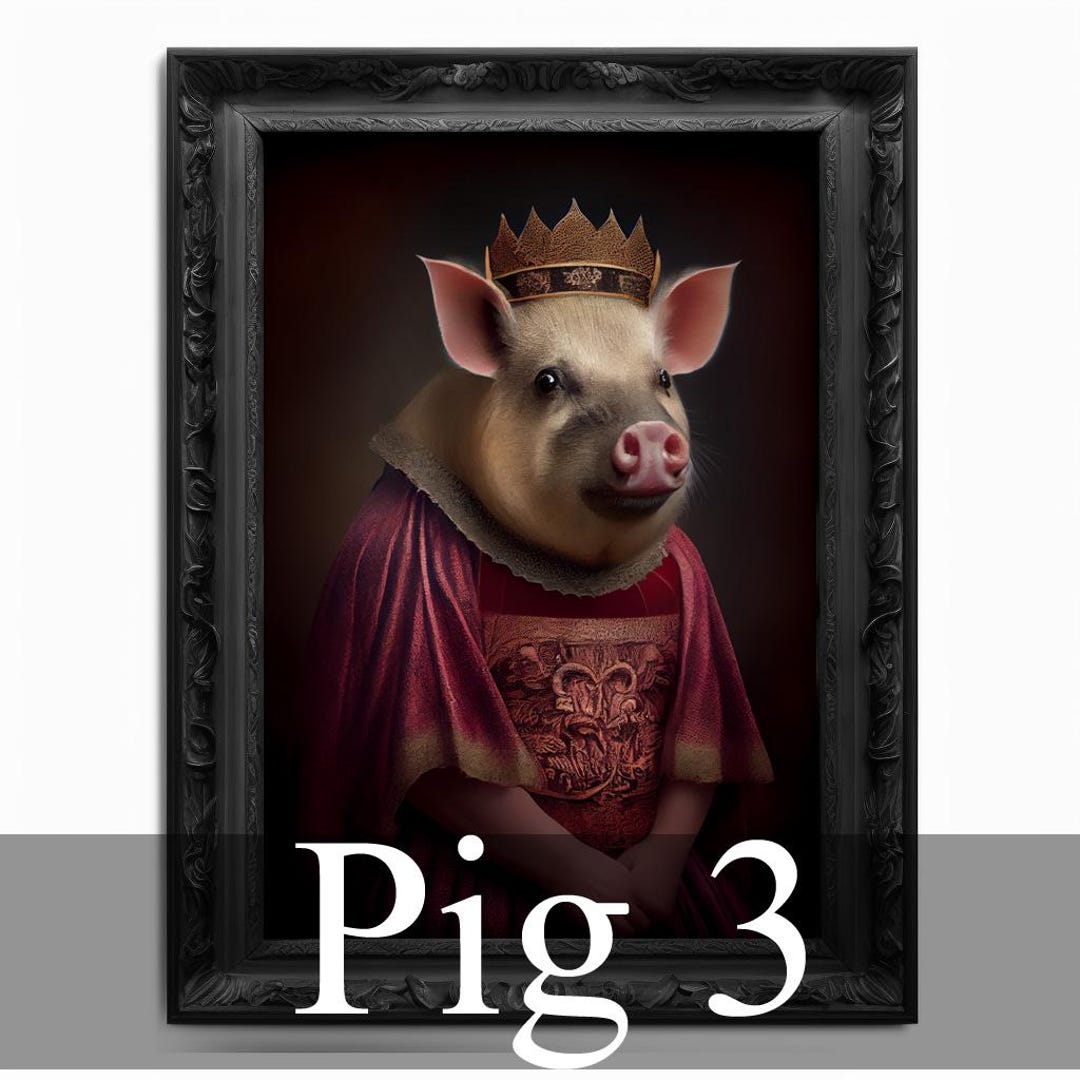 Pig Wall Art Print, Hog Animal Lover Vintage Regal Pig Art Poster ...