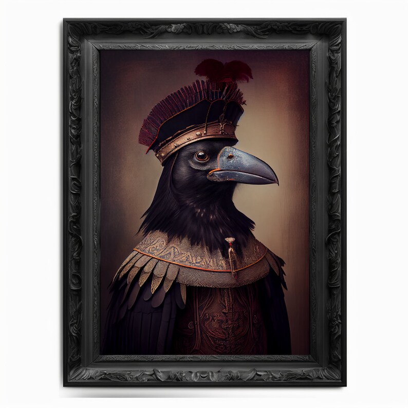 Crow Wall Art Print, Bird Animal Lover Vintage Regal Art Poster ...
