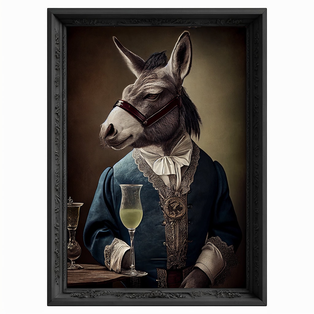 Donkey Drinks Wine Portrait, Animal Head Painting, Altered Art, Bar ...