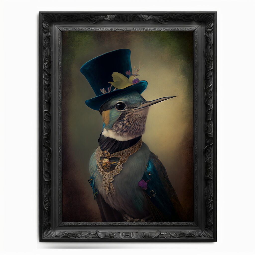 Hummingbird Wall Art Print, Bird Animal Lover Vintage Regal Art Poster ...