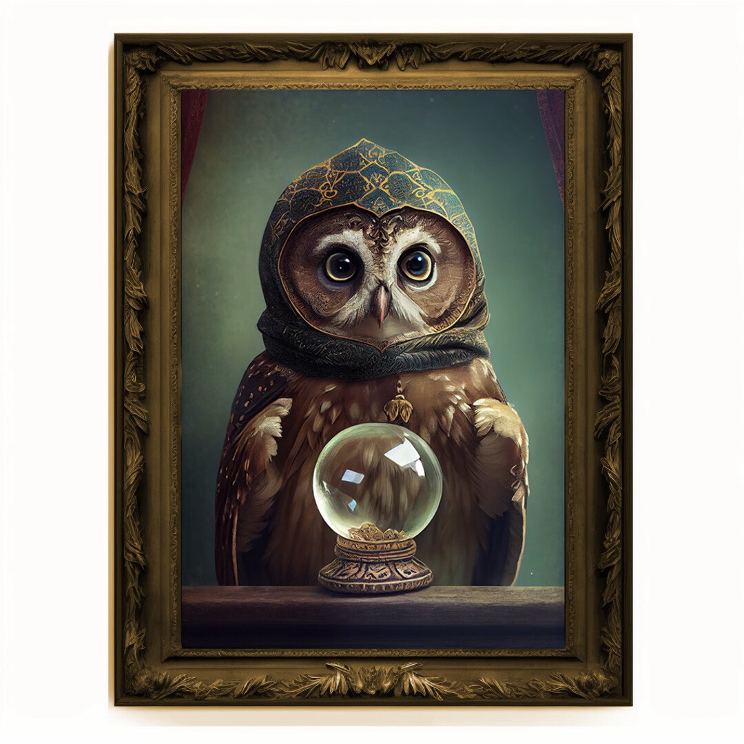 Crystal Ball Seer Owl Portrait, Owl Poster, Animal Painting, Altered ...