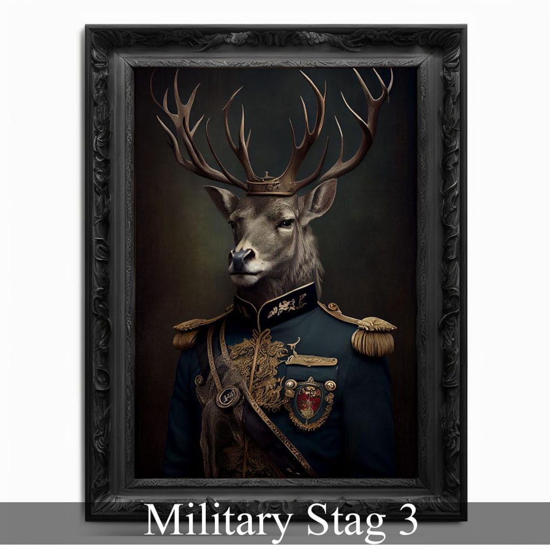 Military Stag Art Print: Vintage Royal Deer Portrait - Etsy