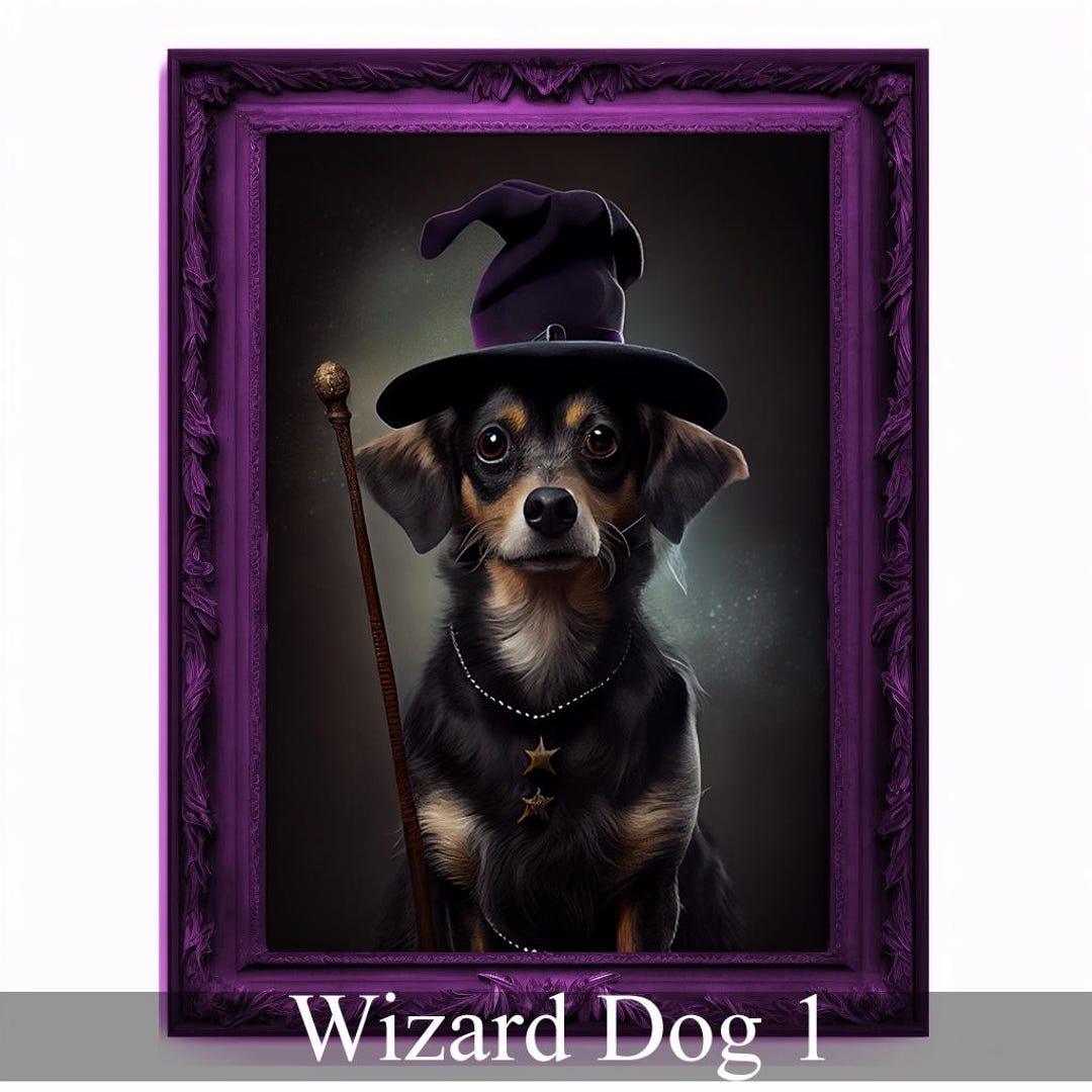 Wizard Dog Portrait, Magician Poster, Animal Painting, Altered Art ...