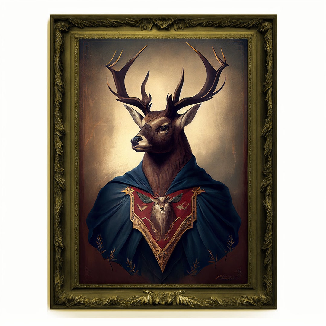 Superhero Stag Deer Portrait, Animal Painting, Altered Art, Bar Room ...