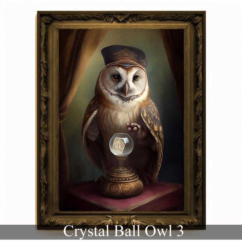 Crystal Ball Seer Owl Portrait: Vintage Wizard Art Print - Etsy