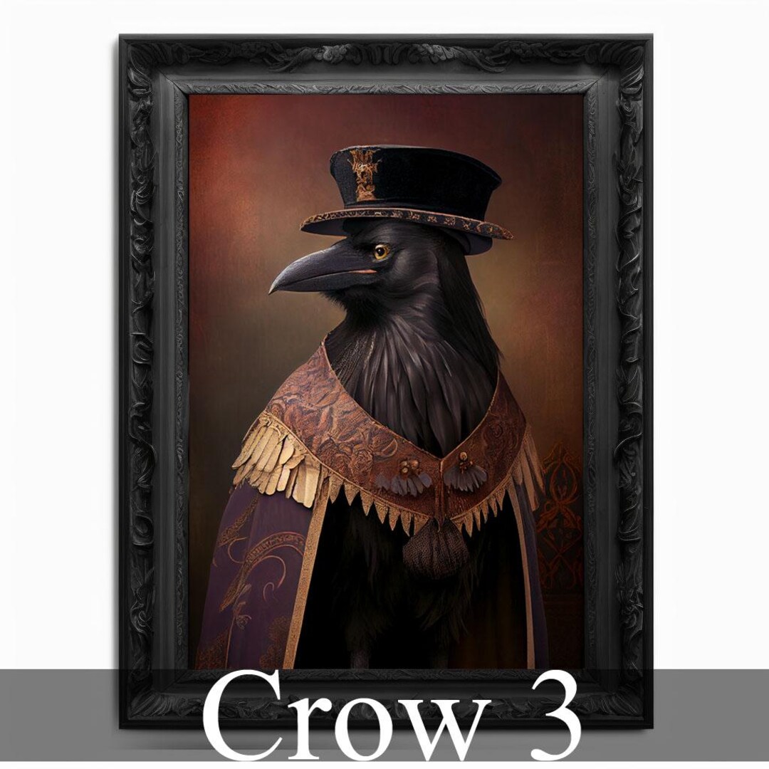 Gothic Crow Noble - Antique-inspired Bird Wall Art, Victorian Portrait ...