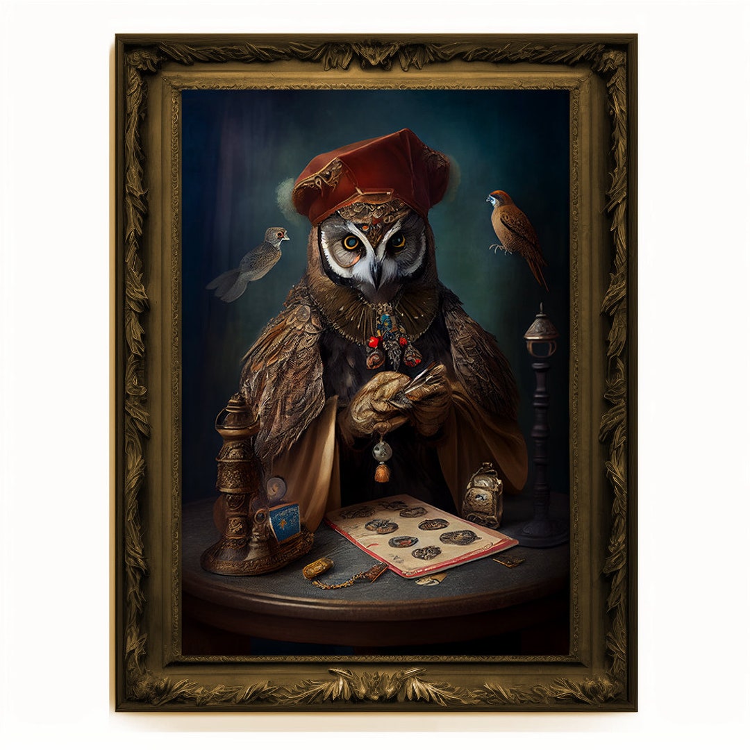 Prophet Eule, Wahrsagerin Eule Portrait, Eule Poster, Tiermalerei ...
