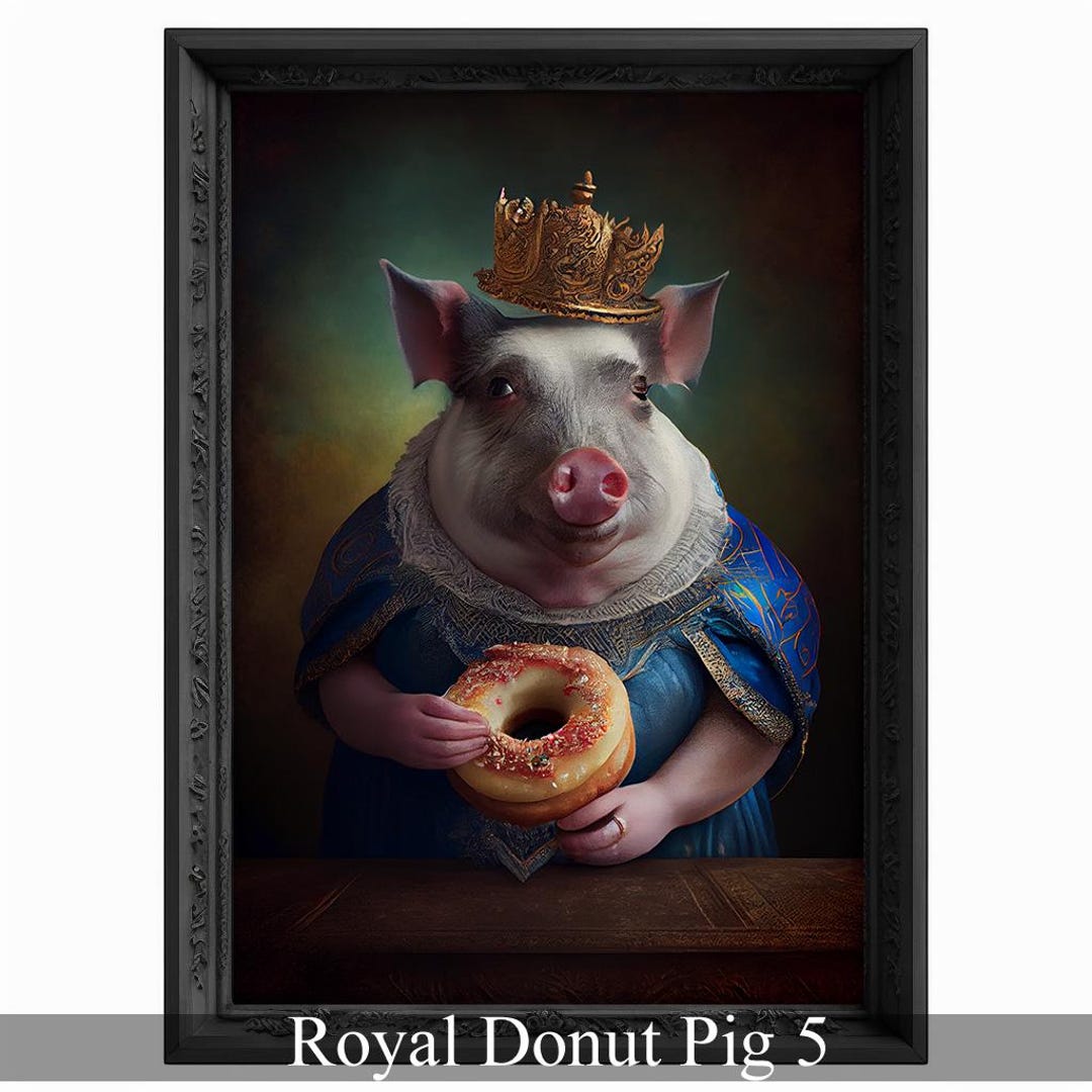 Royal Pig Donut Portrait: Funny Animal Art Print - Etsy
