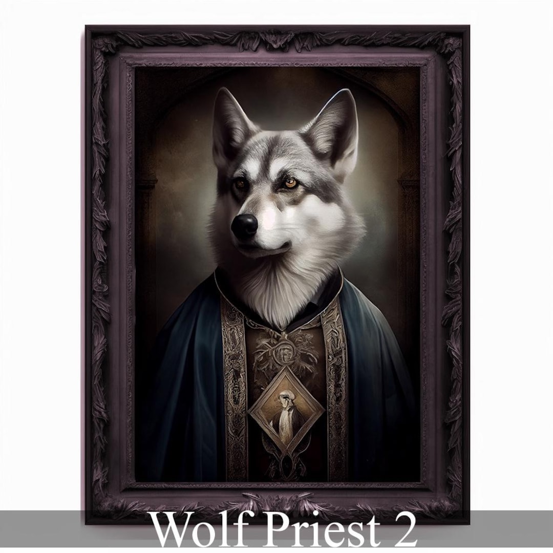 Wolf Priest, Ritual Wolf Portrait, Religious Poster, Animal Painting ...