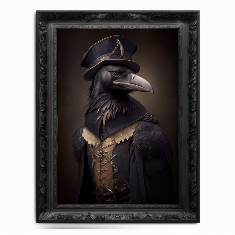 Crow Wall Art Print, Bird Animal Lover Vintage Regal Art Poster ...