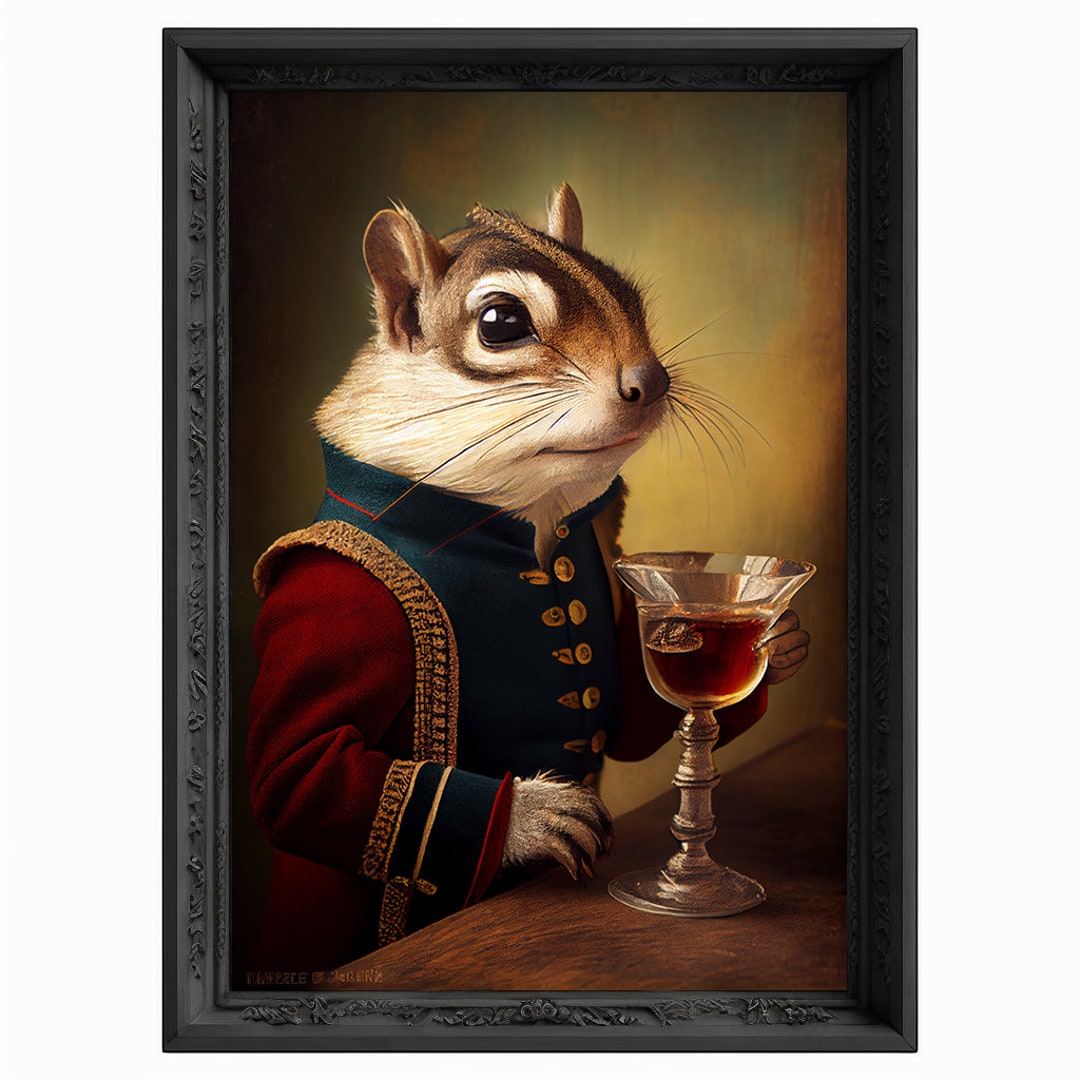 Champagne Chipmunk Portrait, Animal Head Painting, Altered Art, Bar ...