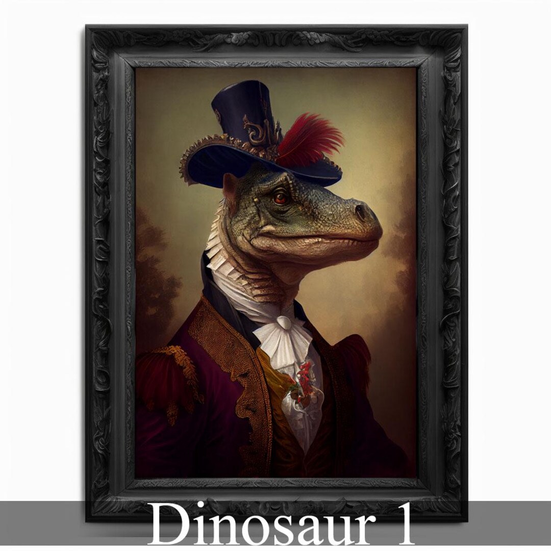 Victorian T-rex Portrait: Renaissance Dinosaur Wall Art Print - Etsy