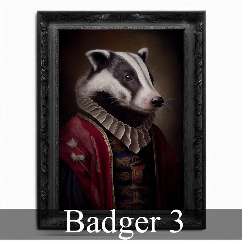 Victorian Badger Portrait Art Print: Regal Animal Wall Decor (digital ...