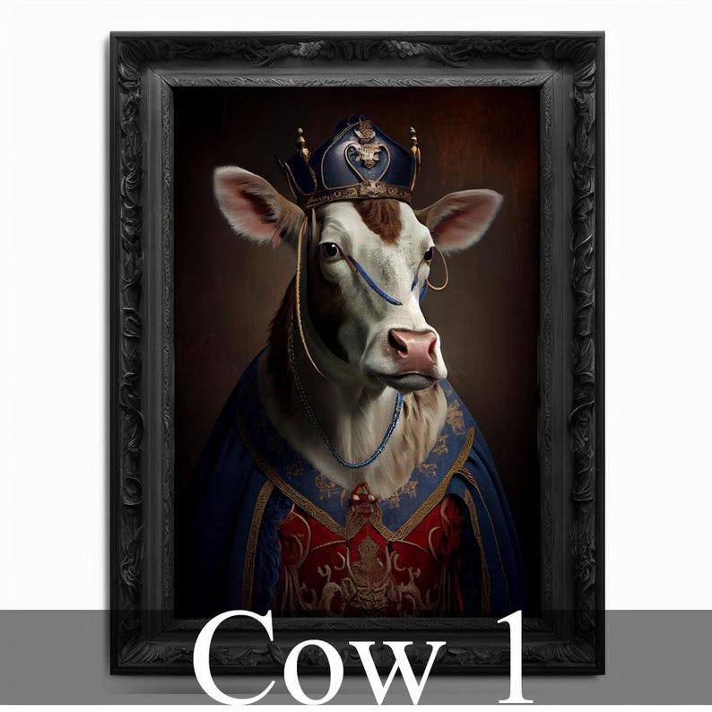 Regal Cow Portrait Print: Vintage Renaissance Royal Animal Art - Etsy