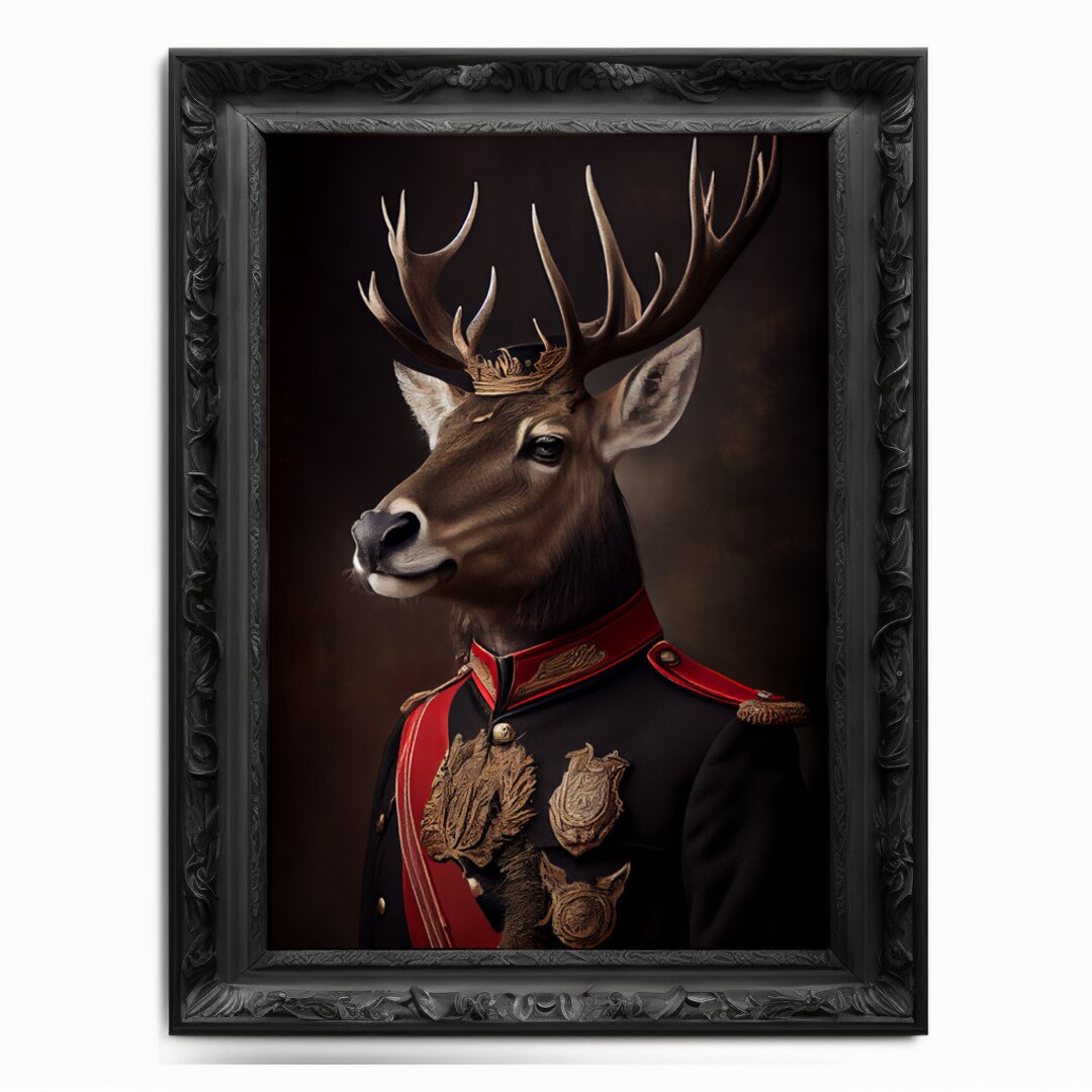Military Stag Wall Art Print, Animal Lover Vintage Regal Stag Art Deer ...