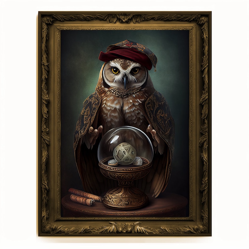 Kristallkugel Seher Eule Portrait, Eule Poster, Tier Malerei ...