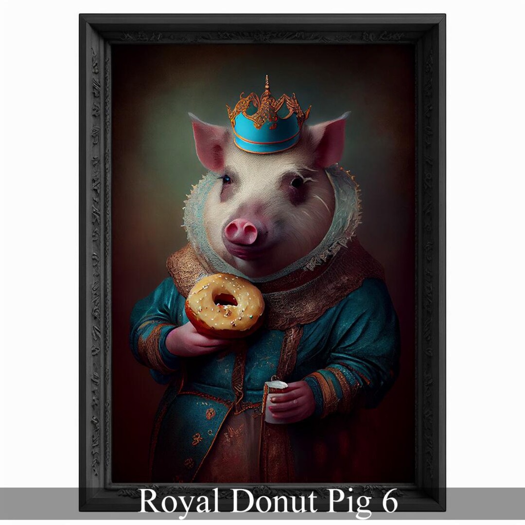 Royal Pig Donut Portrait, Funny Animal Art Print - Etsy