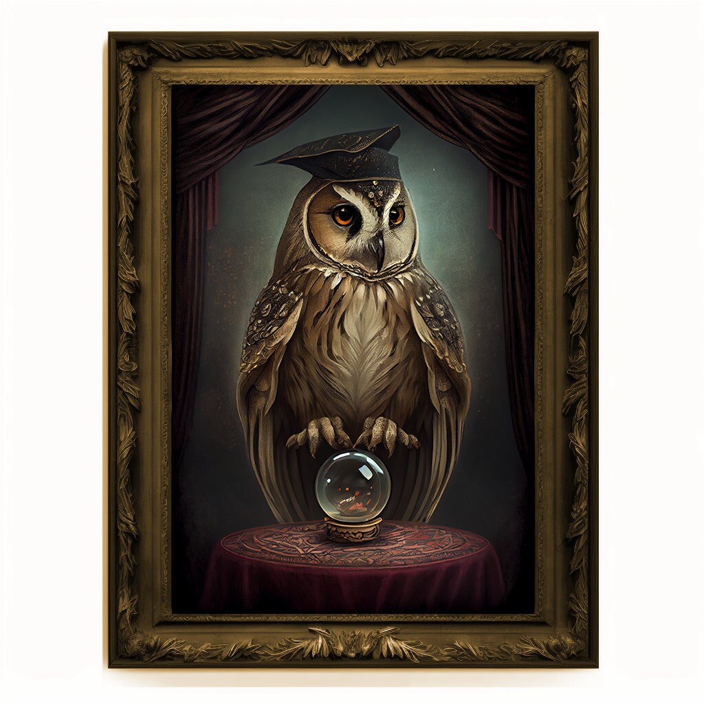Crystal Ball Seer Owl Portrait Owl Poster Animal Painting - Etsy