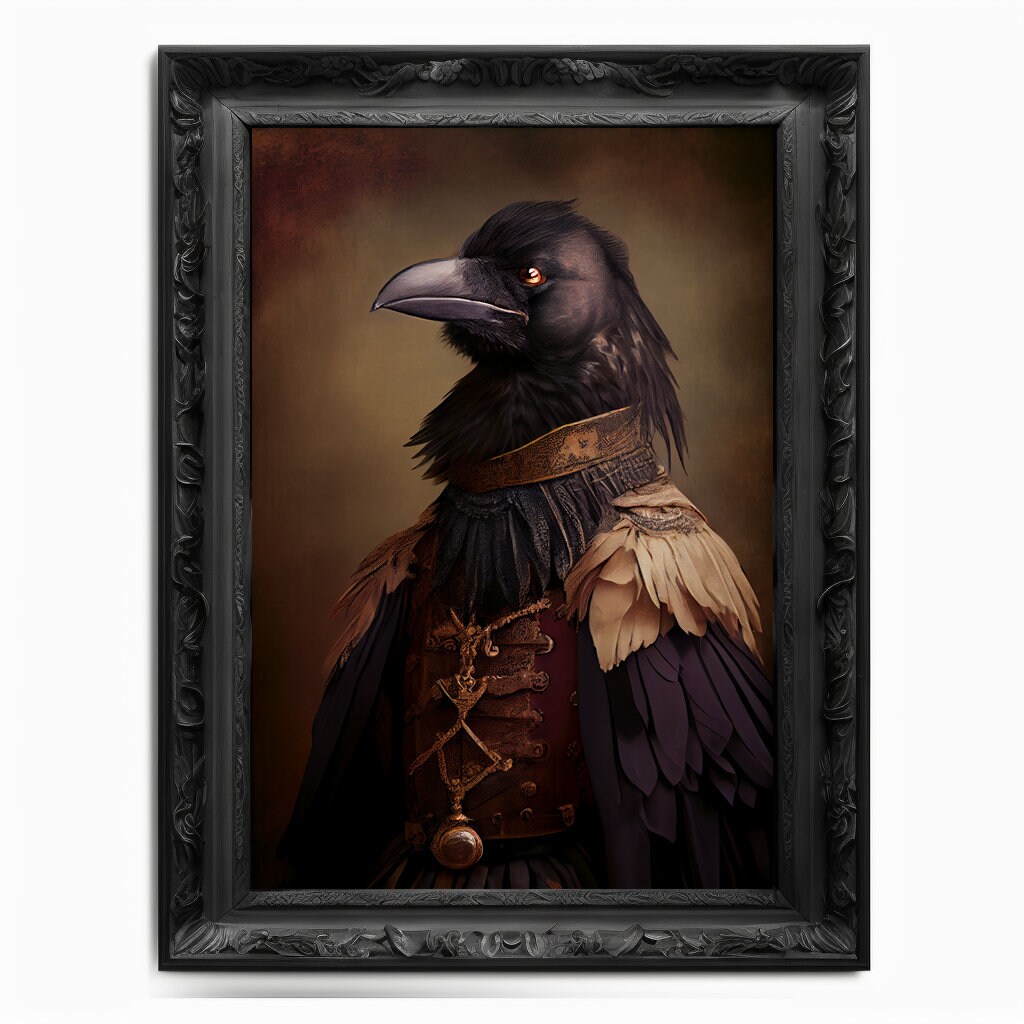 Crow Wall Art Print, Bird Animal Lover Vintage Regal Art Poster ...