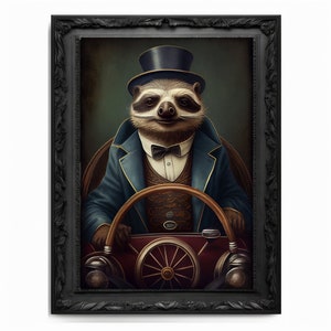 Race Car Sloth Art Print, Motor Sports Animal Vintage Regal Art Poster ...
