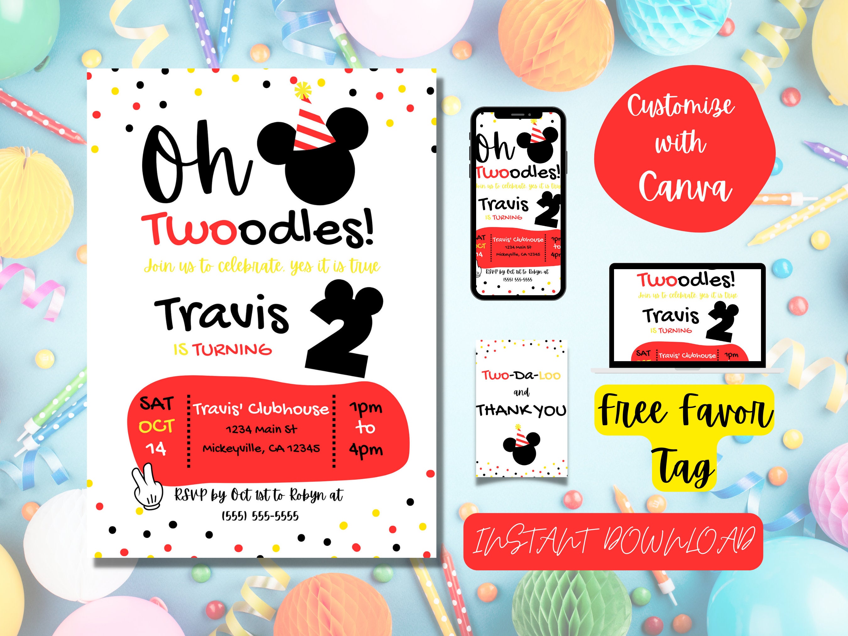 Mickey Mouse Invitation Mickey Mouse 2nd Birthday Invitation Printable ...