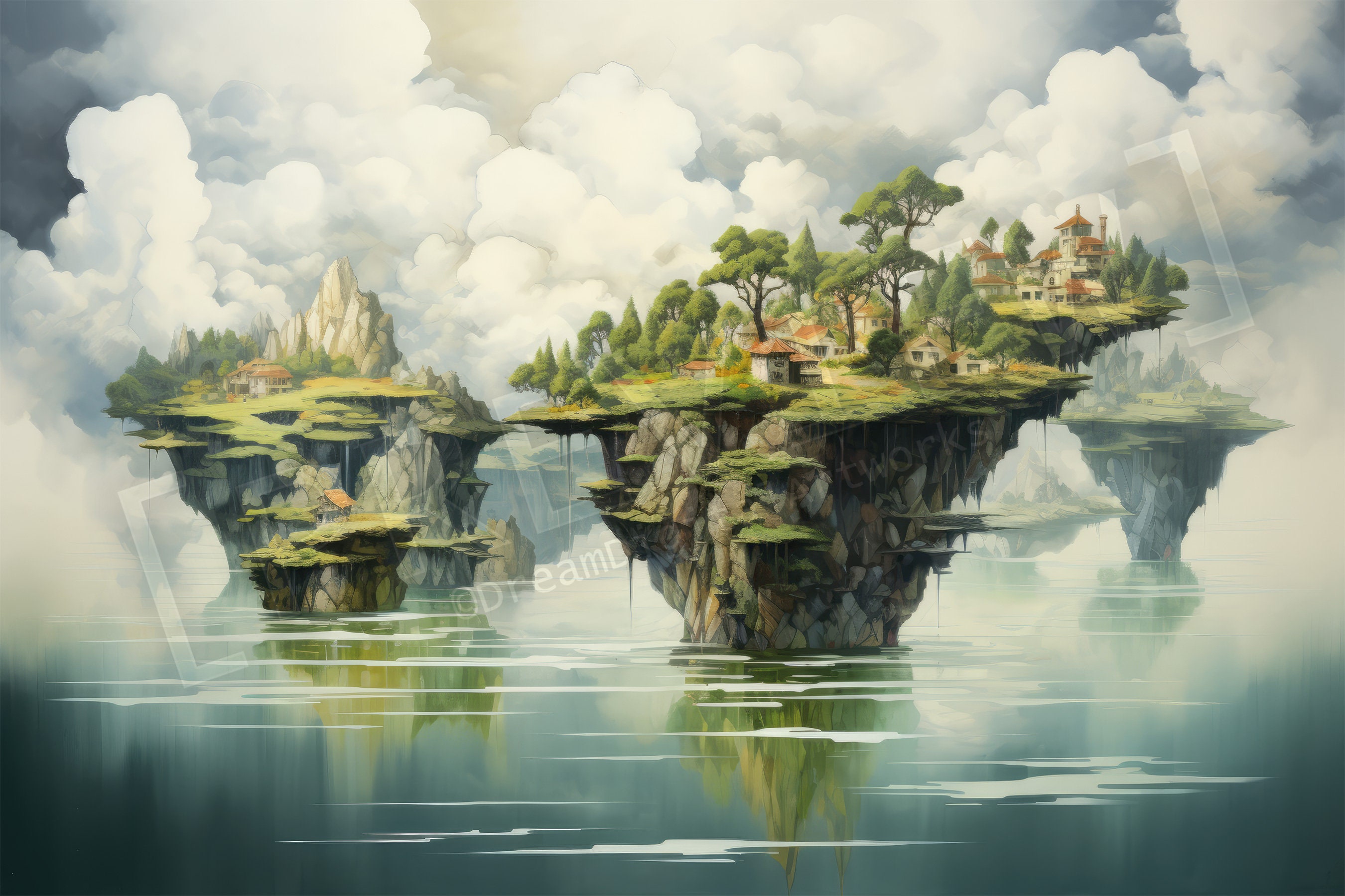 Printable Fantasy Islands Poster Floating Islands Fantasy Art Print ...