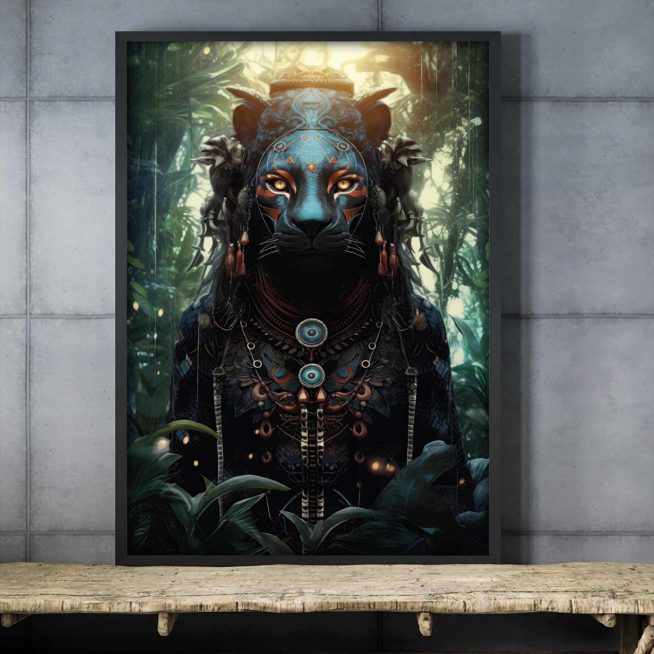 Printable Jungle Shaman Digital Download Cat Shaman Wall Art Spiritual ...