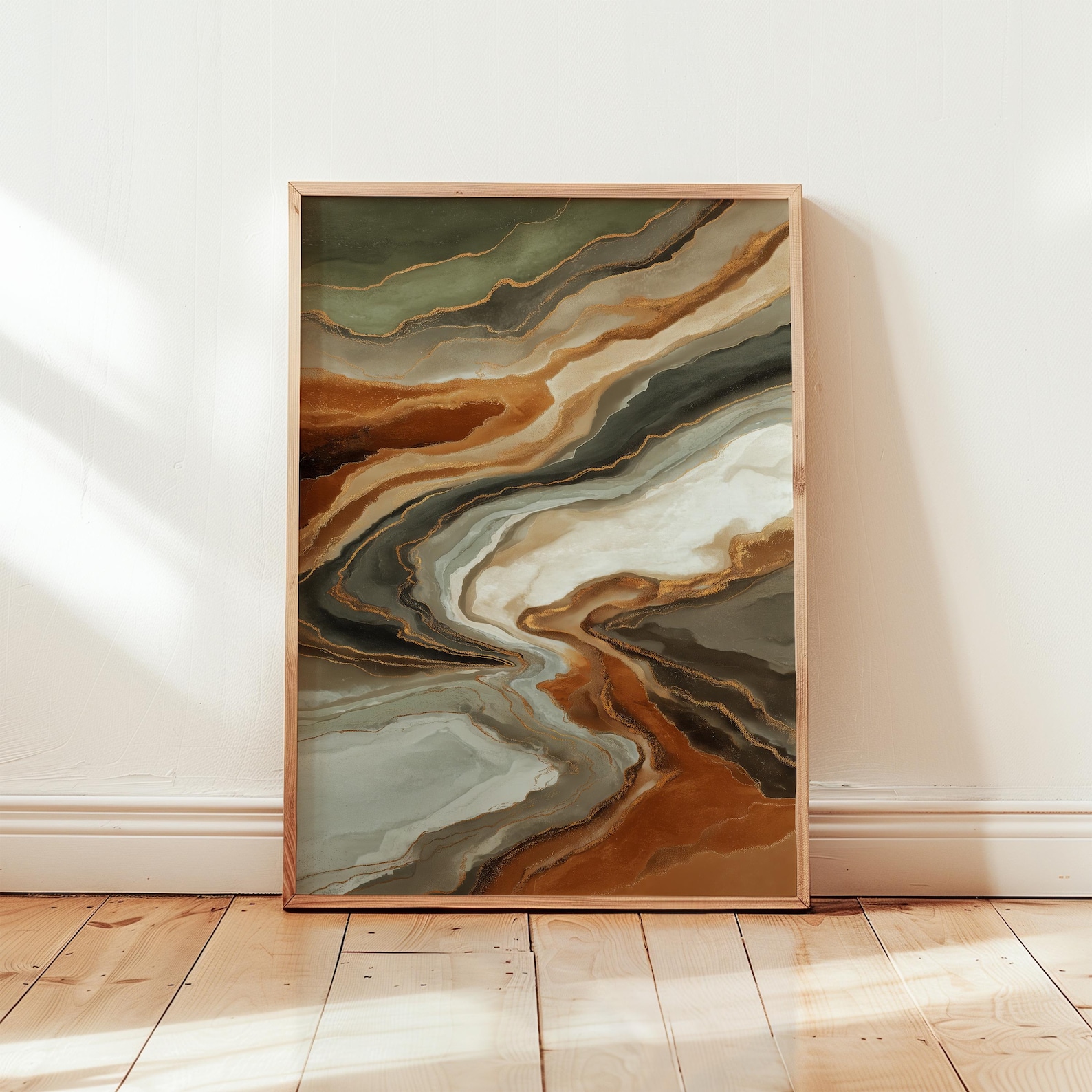 Earth Tone Abstract Art Print – Neutral Marble Wall Decor With Gold ...