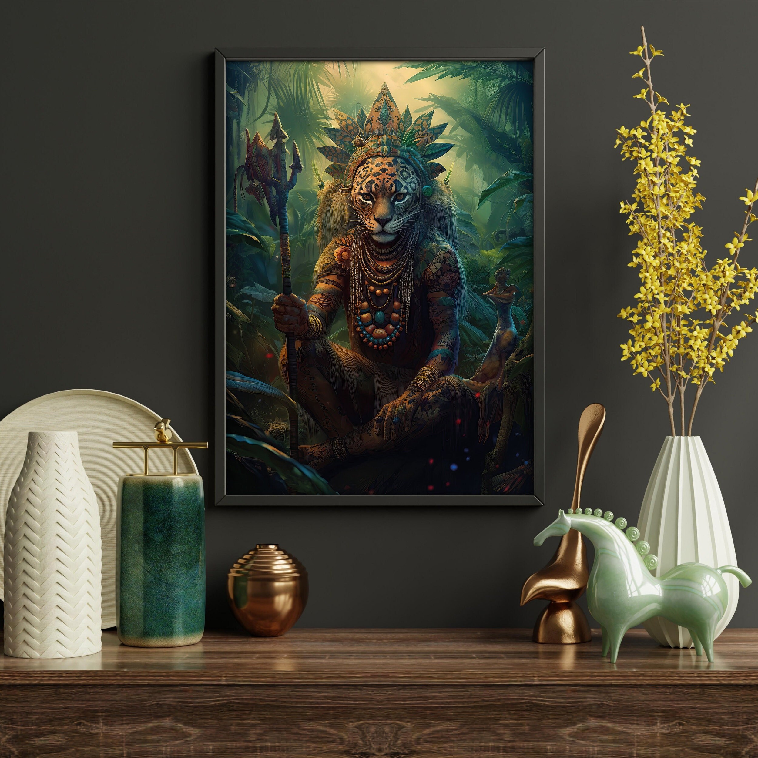 Printable Jungle Shaman Digital Download Cat Shaman Wall Art Spiritual ...