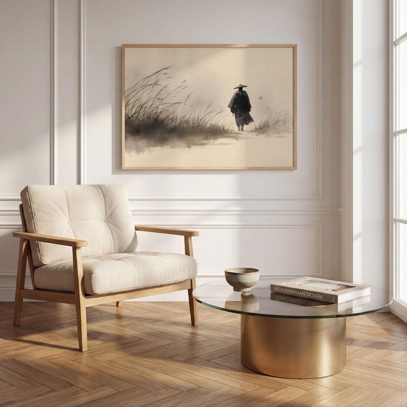 Wandering Monk Wall Art — Japanese Ink Painting, Zen Minimalist Decor ...