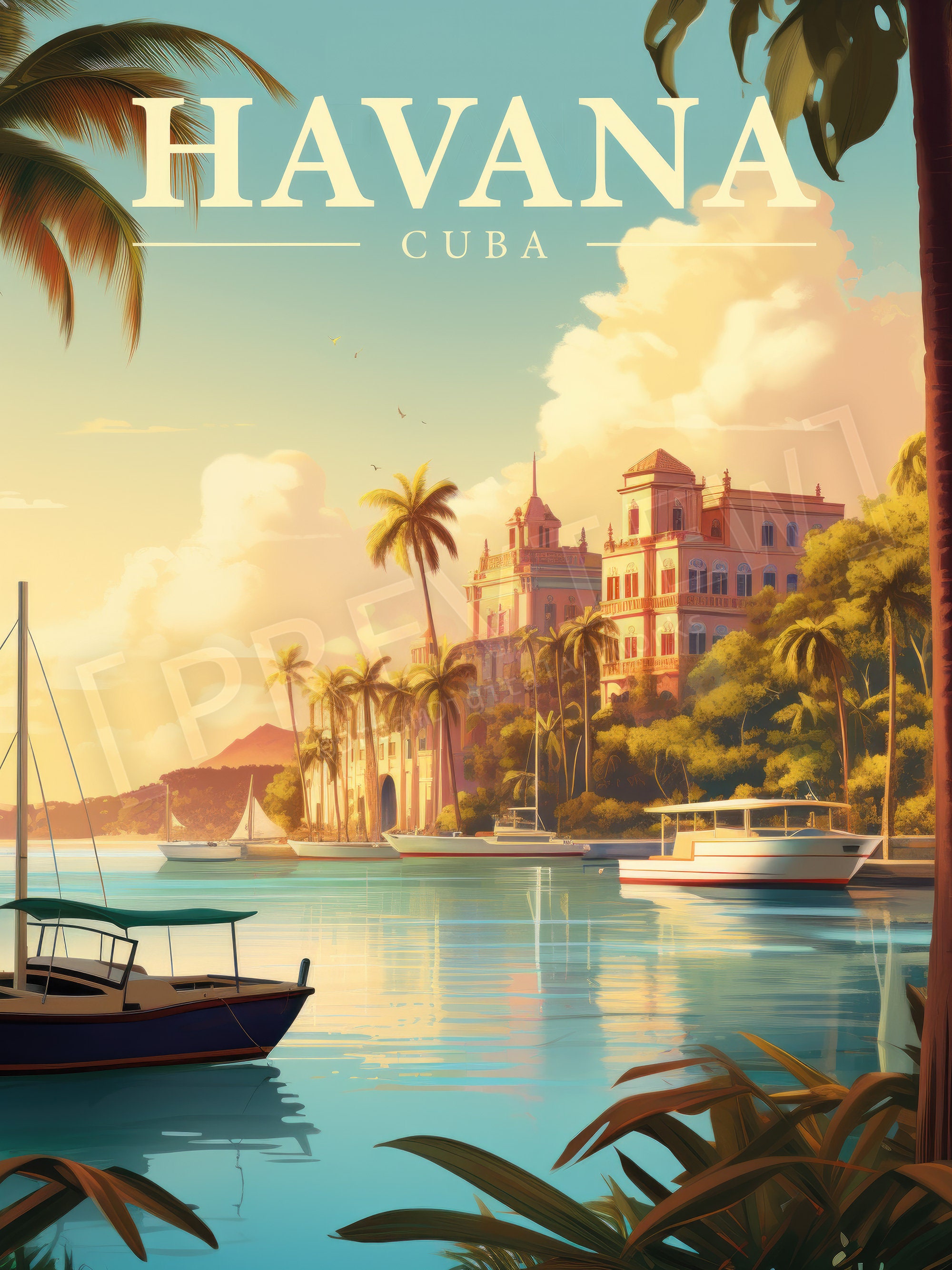 Printable Vintage Havana Travel Poster Retro Cuba Art INSTANT DOWNLOAD ...