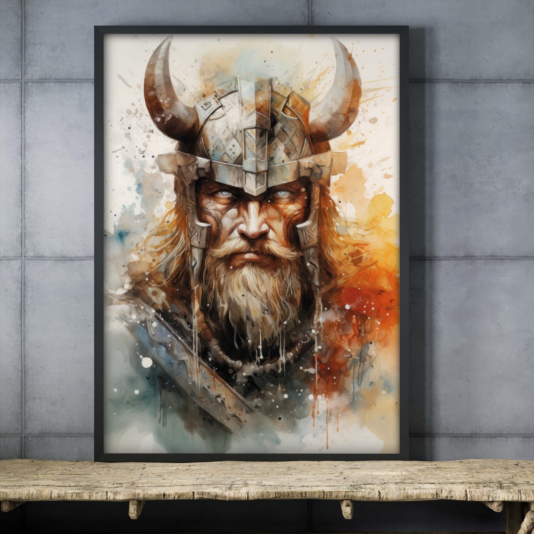 Printable Bearded Viking Wall Art Watercolor Viking Home Decor Viking ...