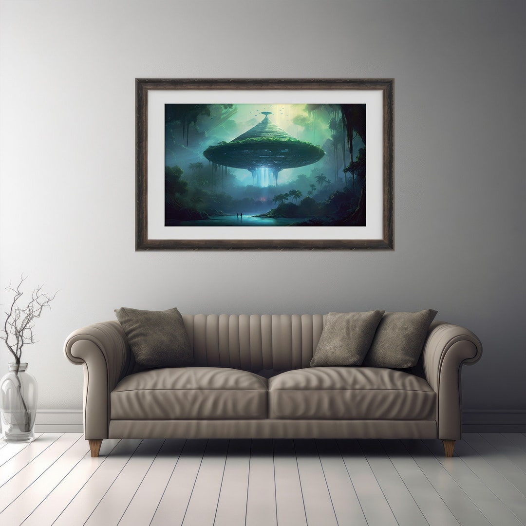 Alien Jungle Landing Digital Download UFO Wall Art Print, Mysterious ...