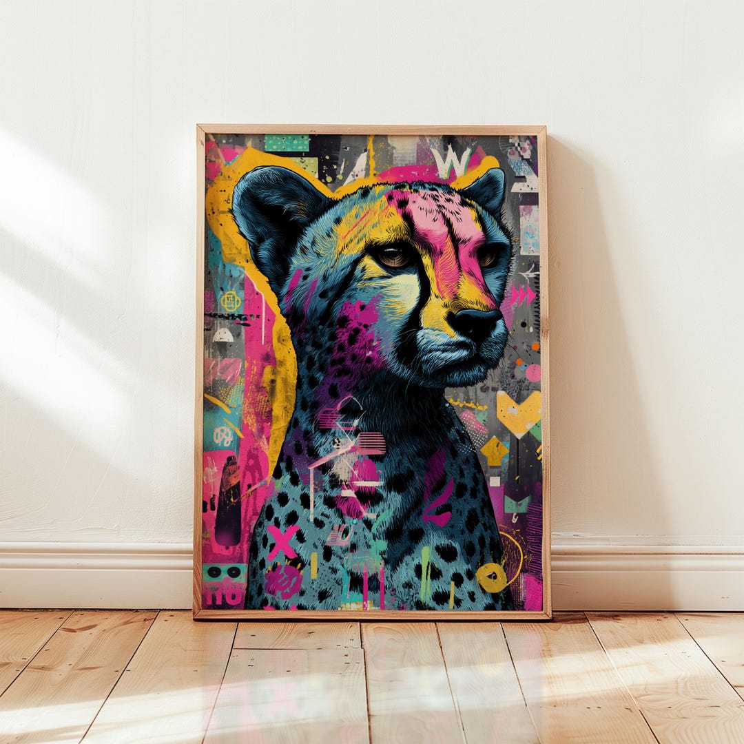 Neon Graffiti Cheetah Art Print: Urban Street Style Animal Portrait - Etsy