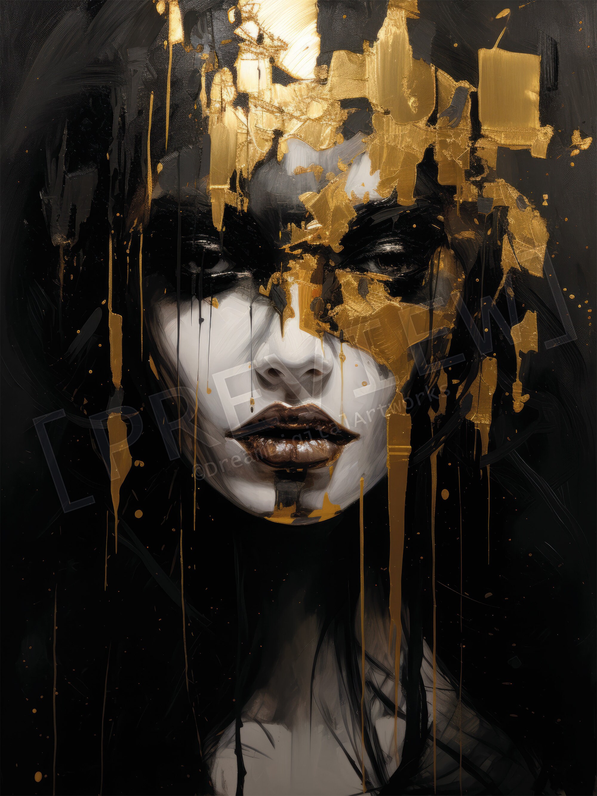 Printable Abstract Face Art Gold Abstract Portrait Poster Luxury Decor ...