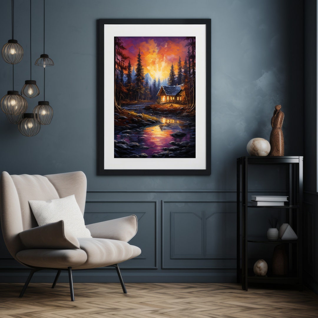 Printable Cabin by the River Poster Digital Art Cabin INSTANT DOWNLOAD ...