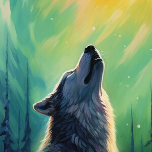 Printable Howling Wolf Art Northern Lights Wall Art Wolf Digital ...
