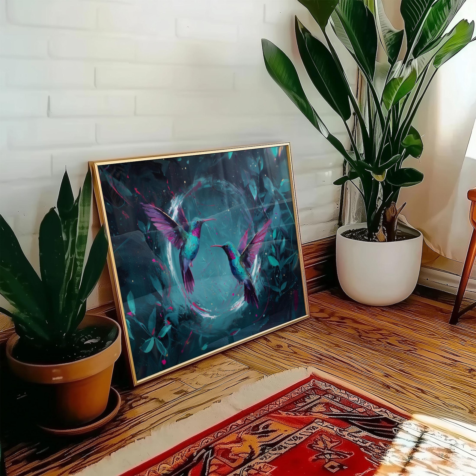 Arte mural de colibríes celestiales: arte de colibríes verde azulado y ...
