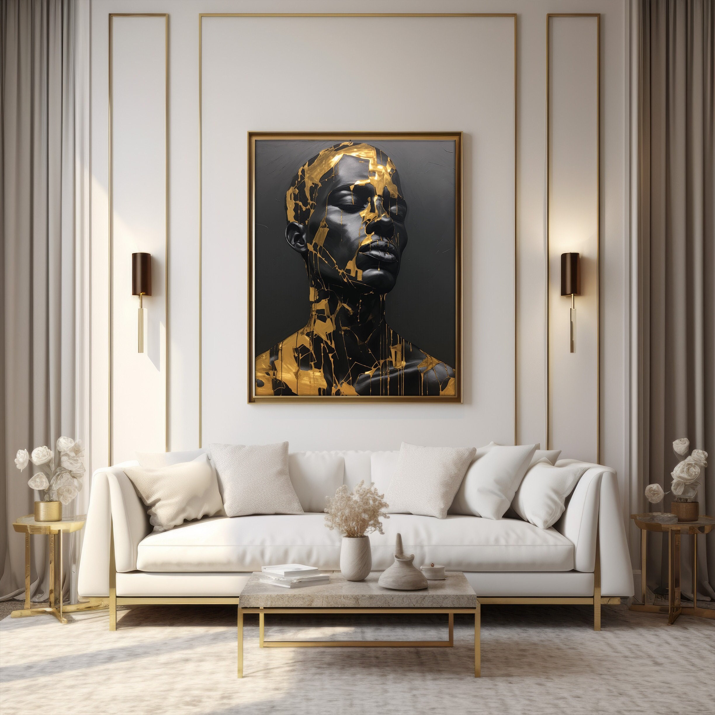 Printable Abstract Gold Portrait Male Portrait Wall Art Gold Luxury ...