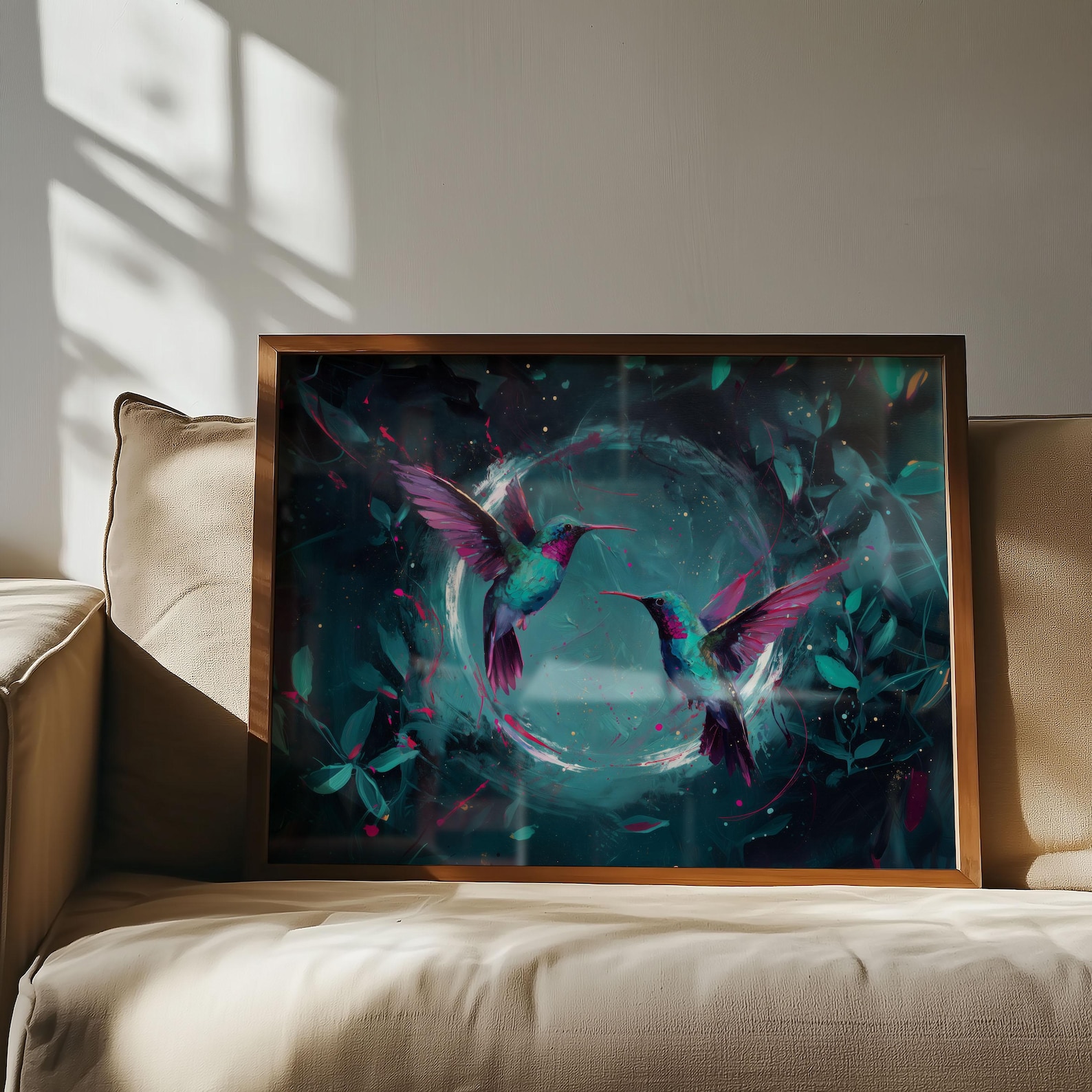 Arte mural de colibríes celestiales: arte de colibríes verde azulado y ...