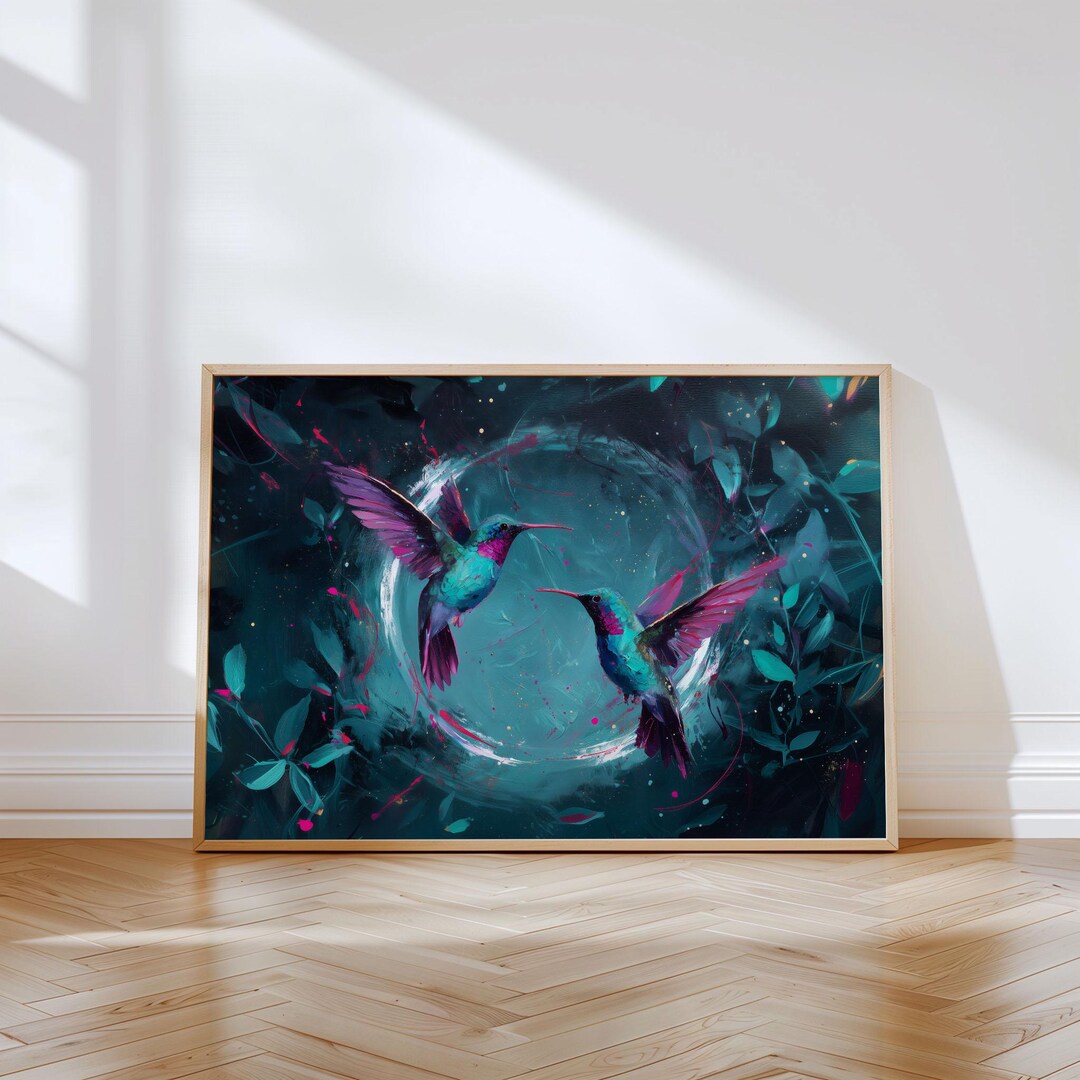Arte mural de colibríes celestiales: arte de colibríes verde azulado y ...