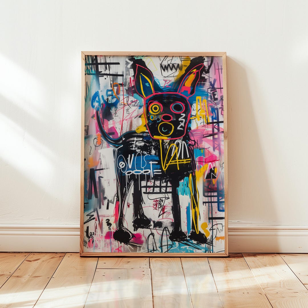 Neo-expressive Dog Graffiti Art Print: Urban Neon Street Art Decor - Etsy