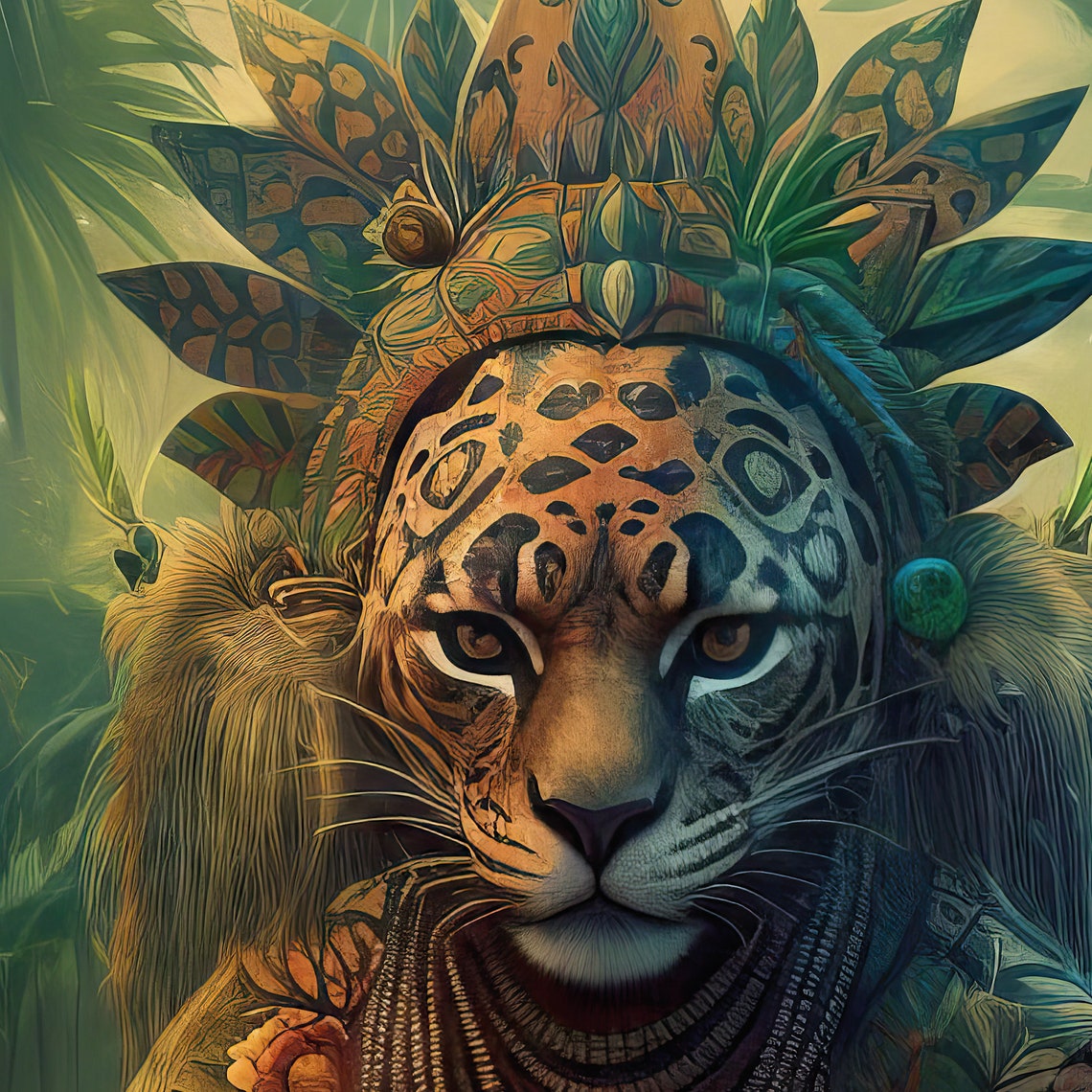 Printable Jungle Shaman Digital Download Cat Shaman Wall Art Spiritual ...