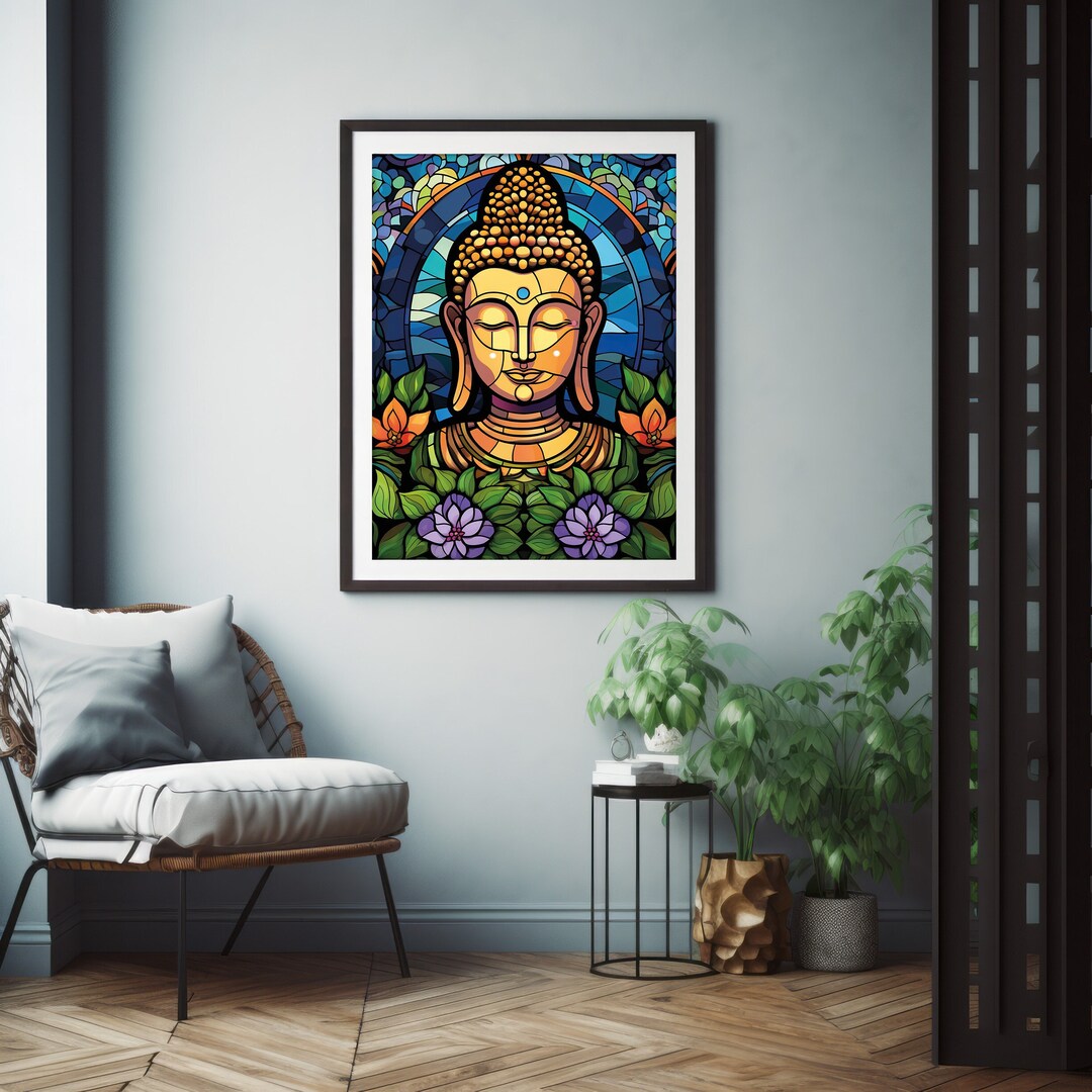 Printable Buddha Art Stained Glass Window Buddha Poster Buddhism Wall ...