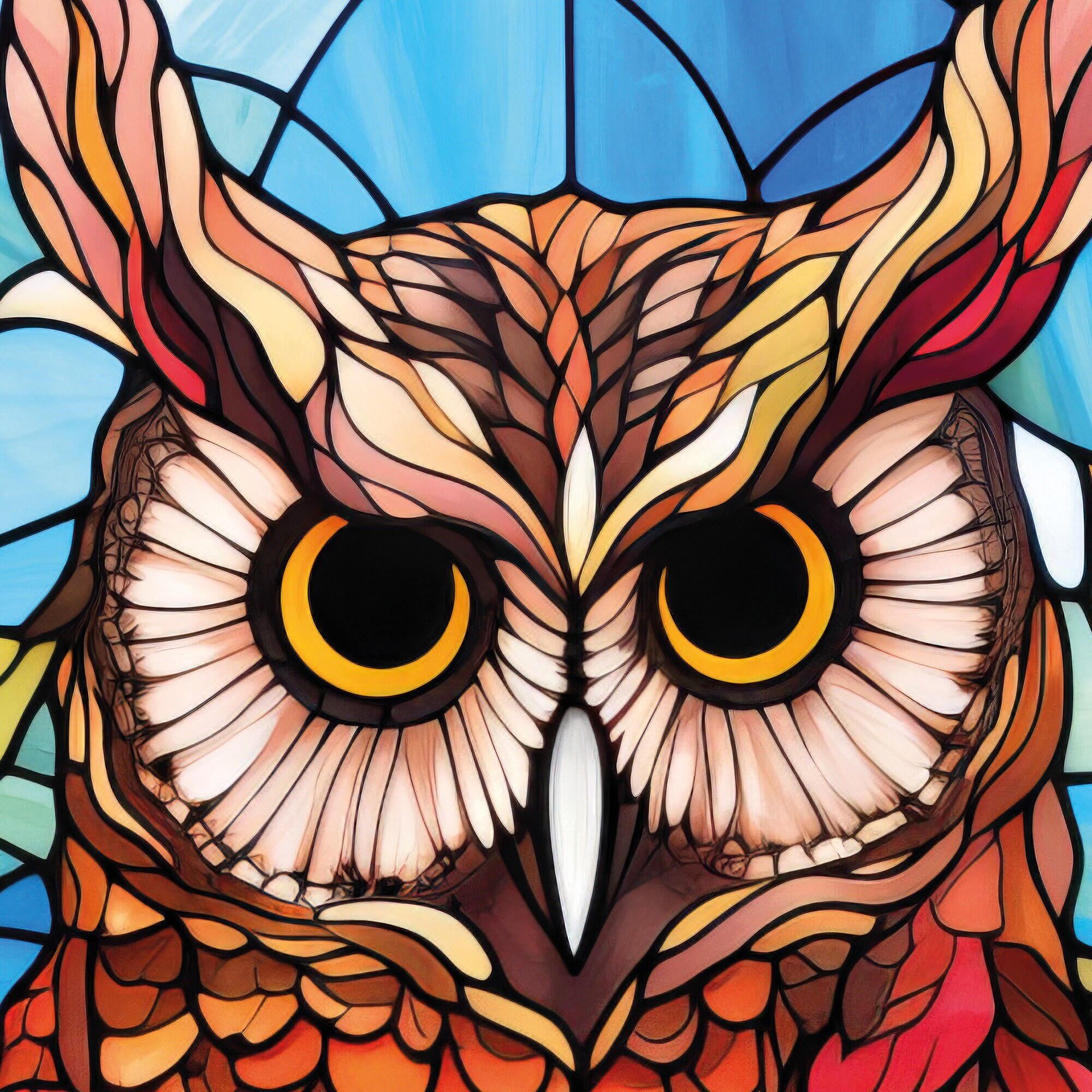 Printable Owl Art Stained Glass Window Owl Poster Creative Animal Wall ...