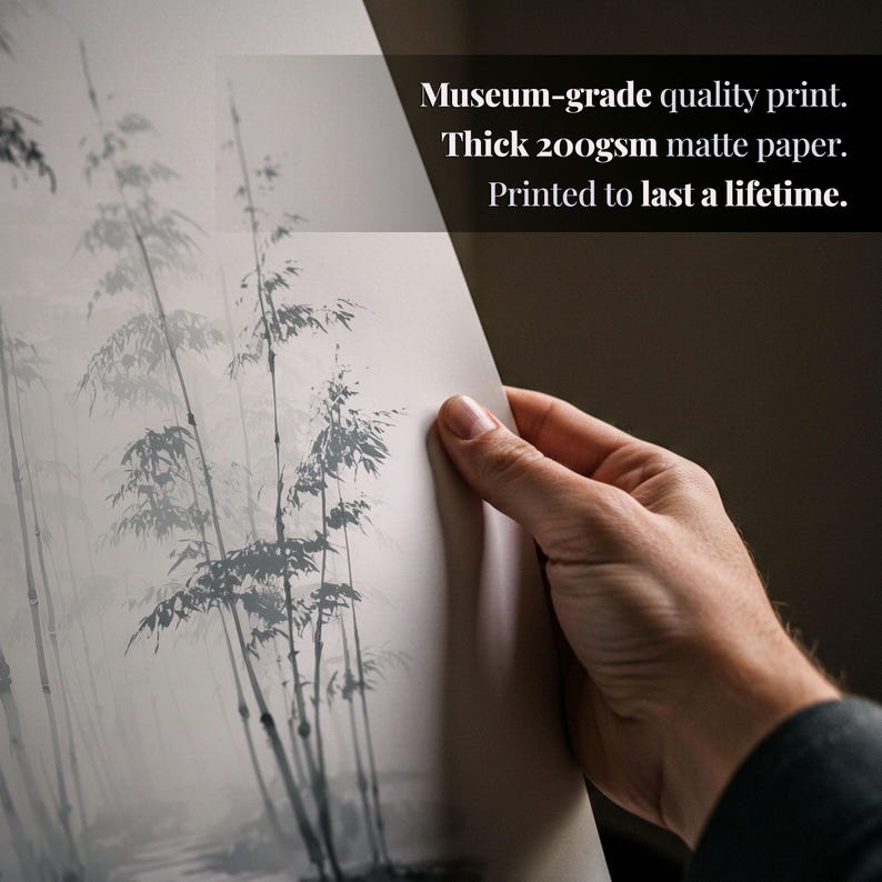 Mist Path Bamboo Giclée Print — Black & Gray Japanese Sumi-e Landscape ...