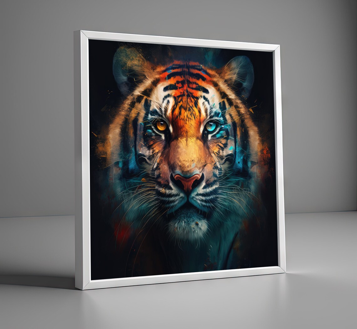 Printable Tiger Portrait Heterochromia Animal Poster Detailed Cat Home ...